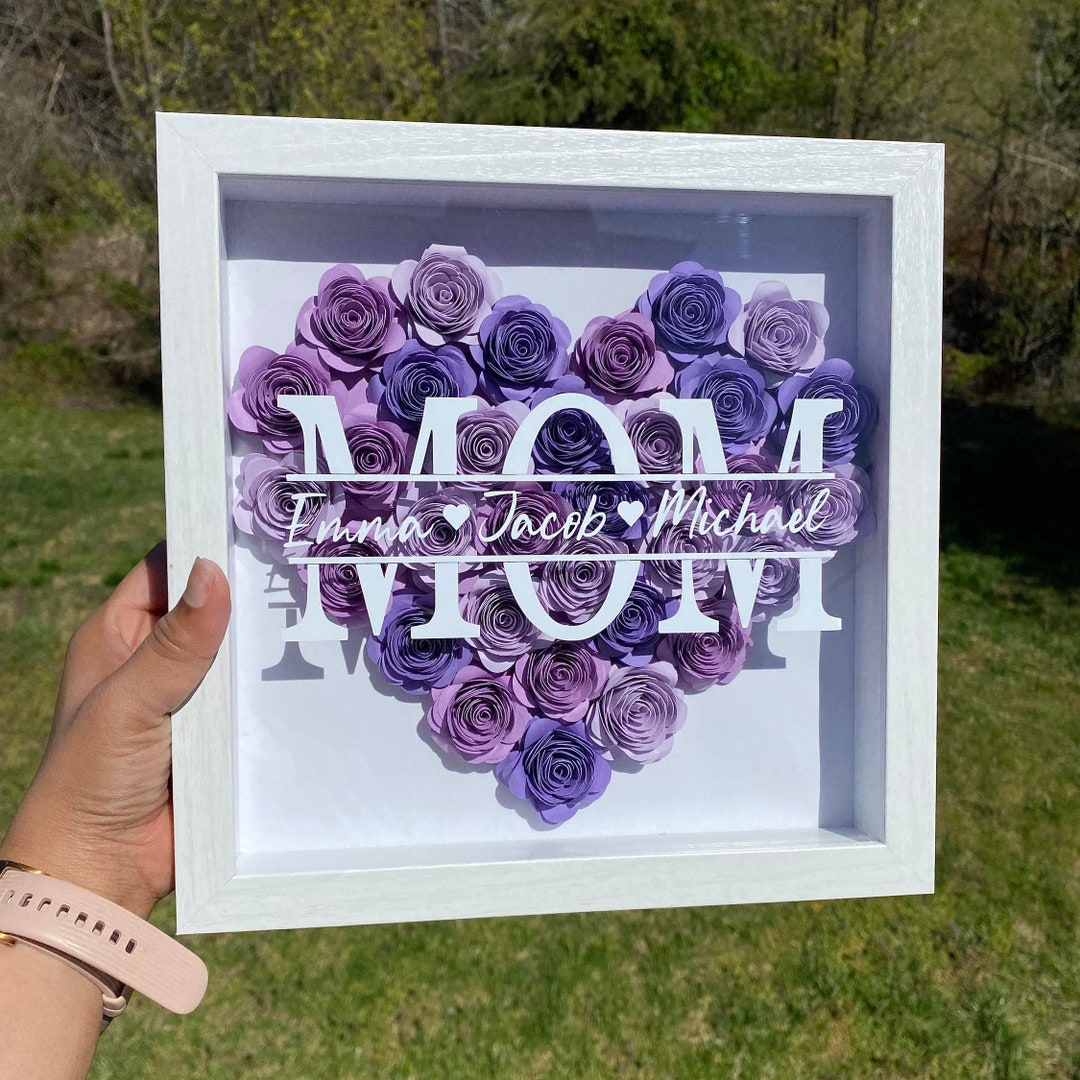 Mom Shadowbox With Flowers/personalized Shadowbox W Names/mother's Day ...