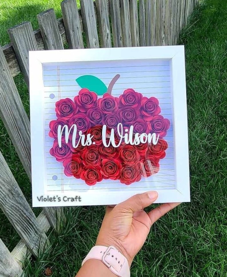 Apple Teacher Flower Frame/teacher Appreciation Gift/teacher Name Frame ...