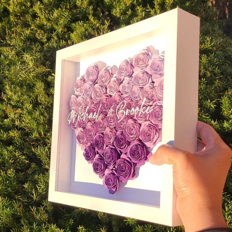 9x9 Personalized Heart Flower Shadow Box/couple's Gift/shadow Box ...