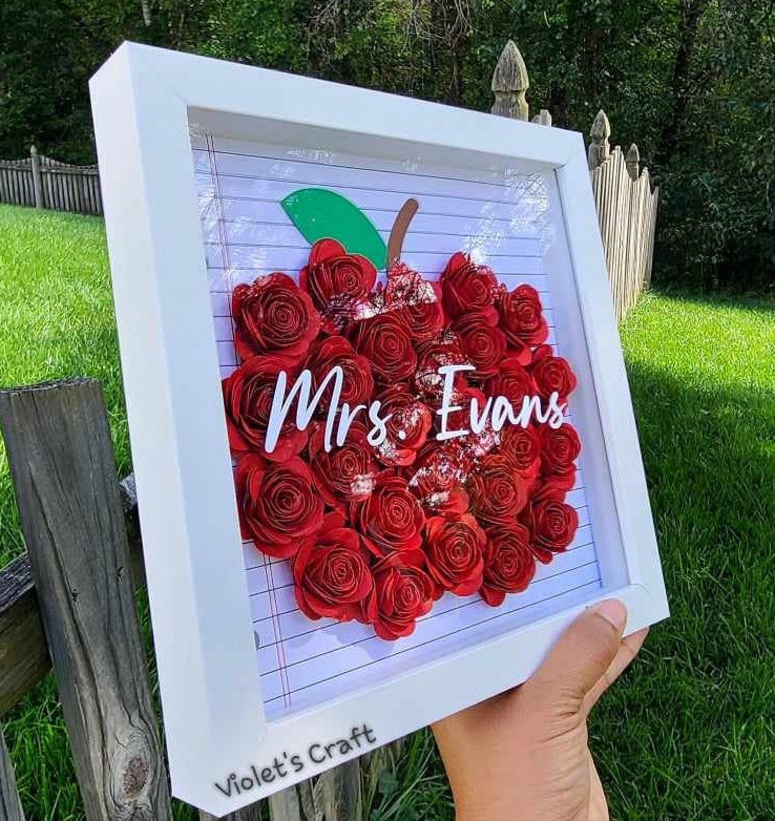 Apple Teacher Flower Frame/teacher Appreciation Gift/teacher Name Frame ...