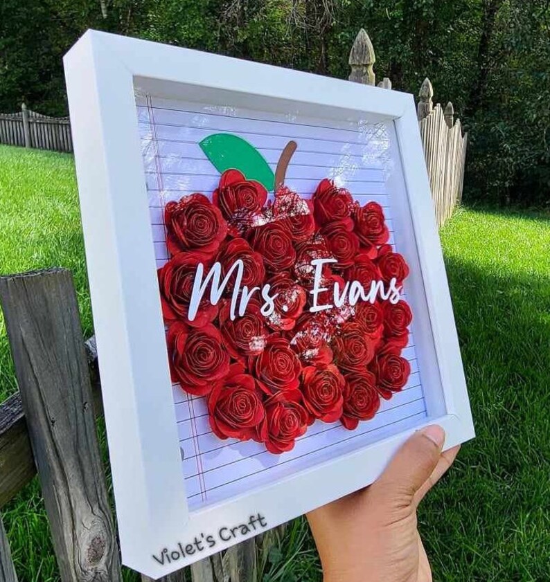 Apple Teacher Flower Frame/teacher Appreciation Gift/teacher Name Frame ...