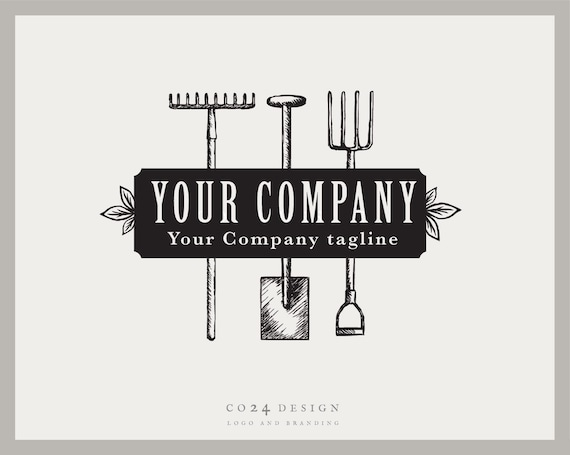 Garden Tools Logo Farming Logo Gardening Tools Hand Drawn - Etsy