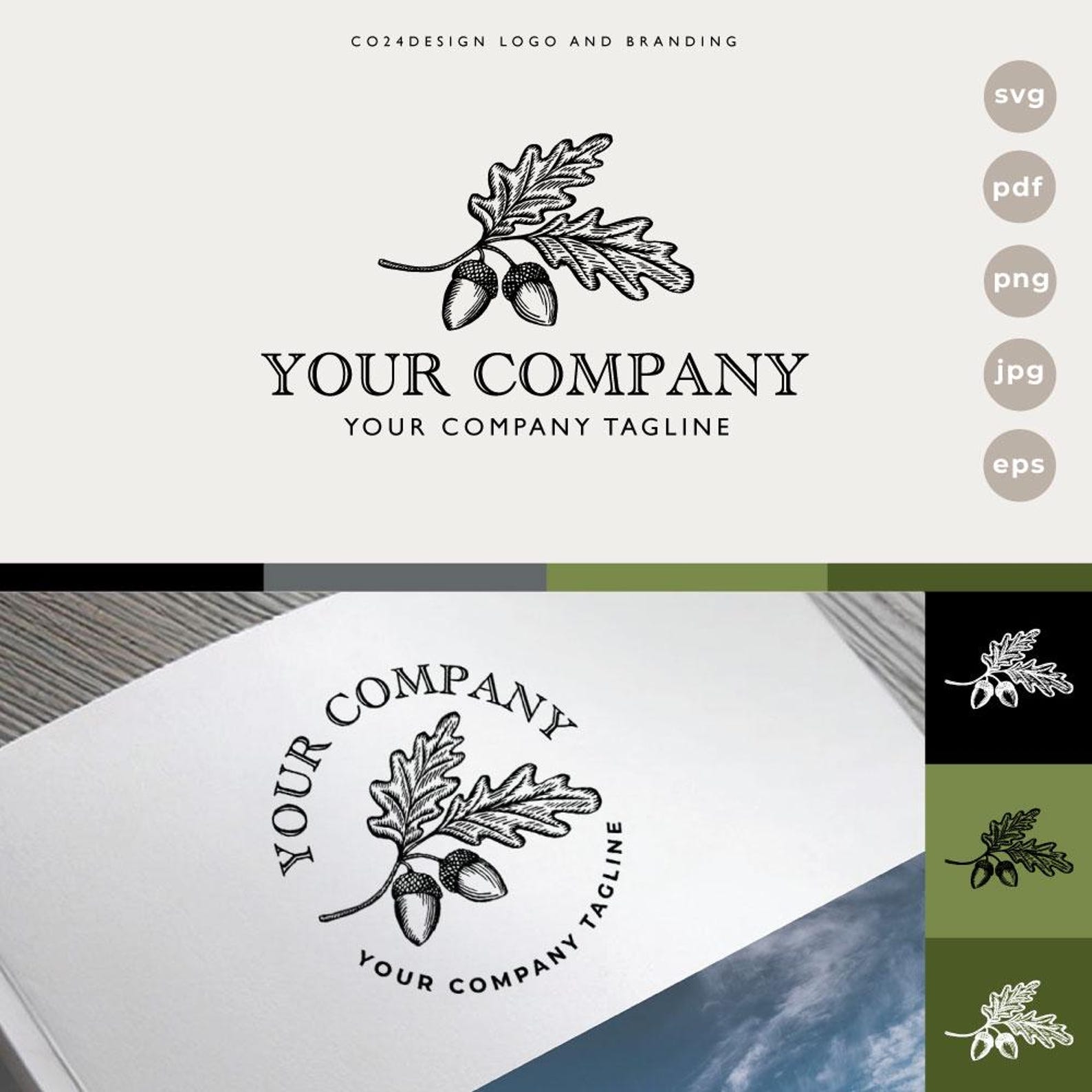 Oak Leaf Acorn Logo: Botanical Brand Design (eps, Svg, Jpeg, Pdf, Png ...