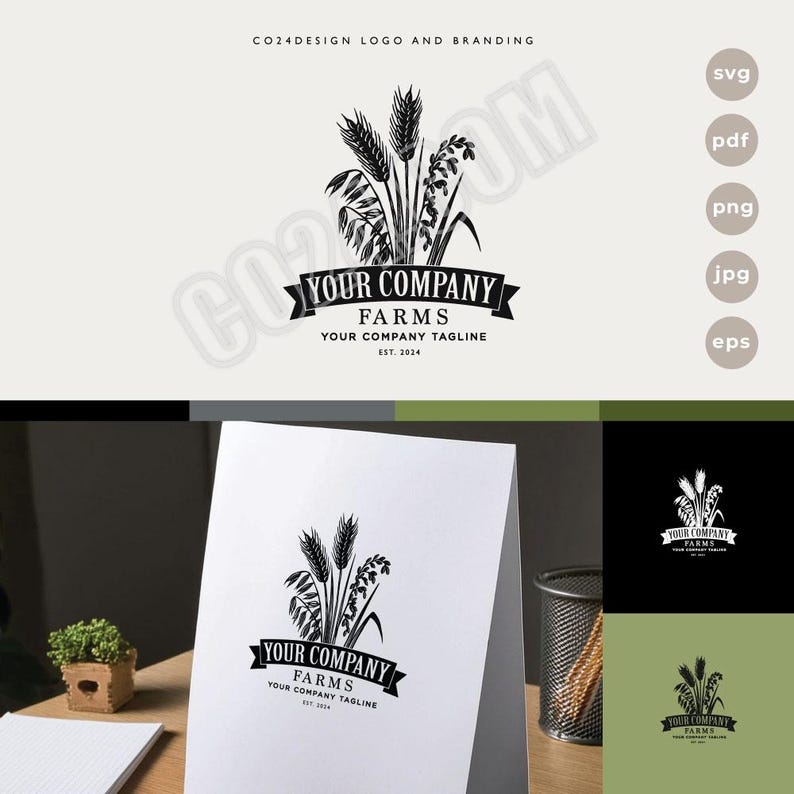 Farm Crops Logo: Custom Farming Logo Design (eps, Svg, Jpeg, Pdf, Png ...