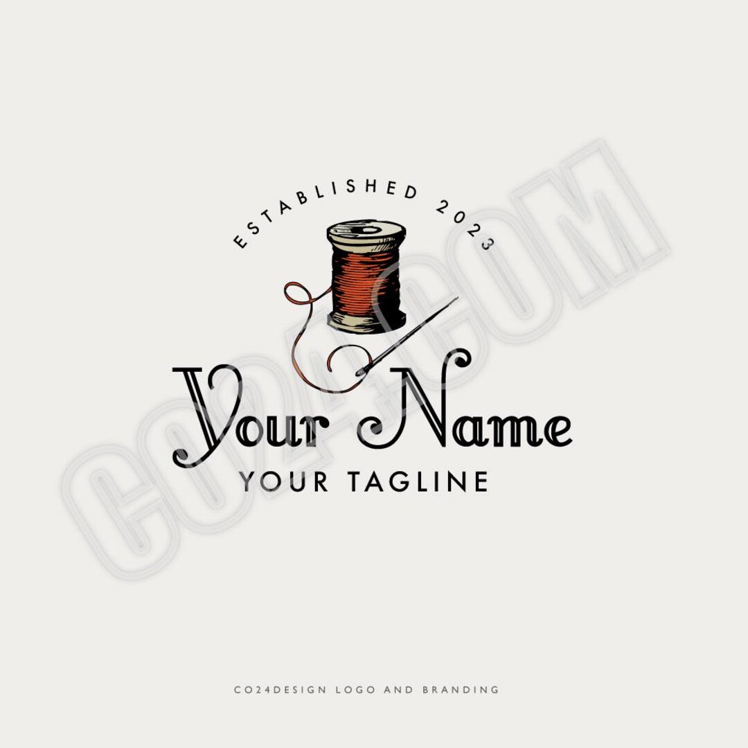 Sewing Logo, Needle and Thread Pre-made Logo, Seamstress or Tailors ...