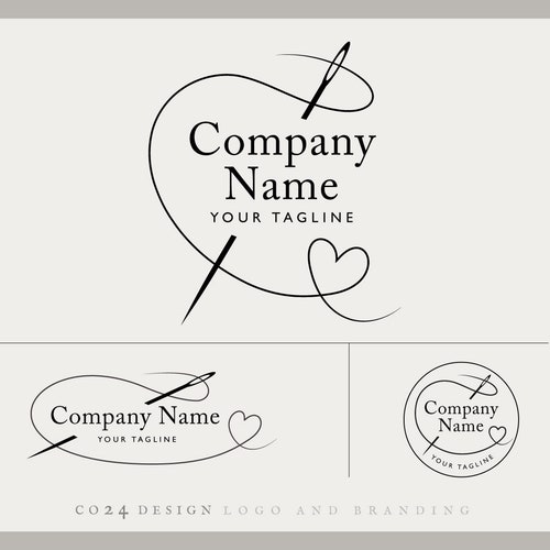 Needle and Thread Logo Sewing Heart Logo Vintage Stitching - Etsy