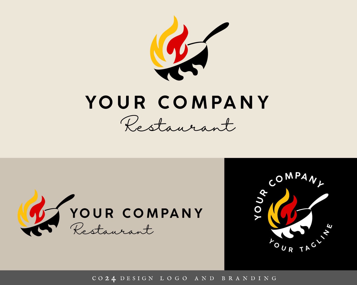 Wok Cooking Logo Flaming Wok Pre made Restaurant Logo | Etsy