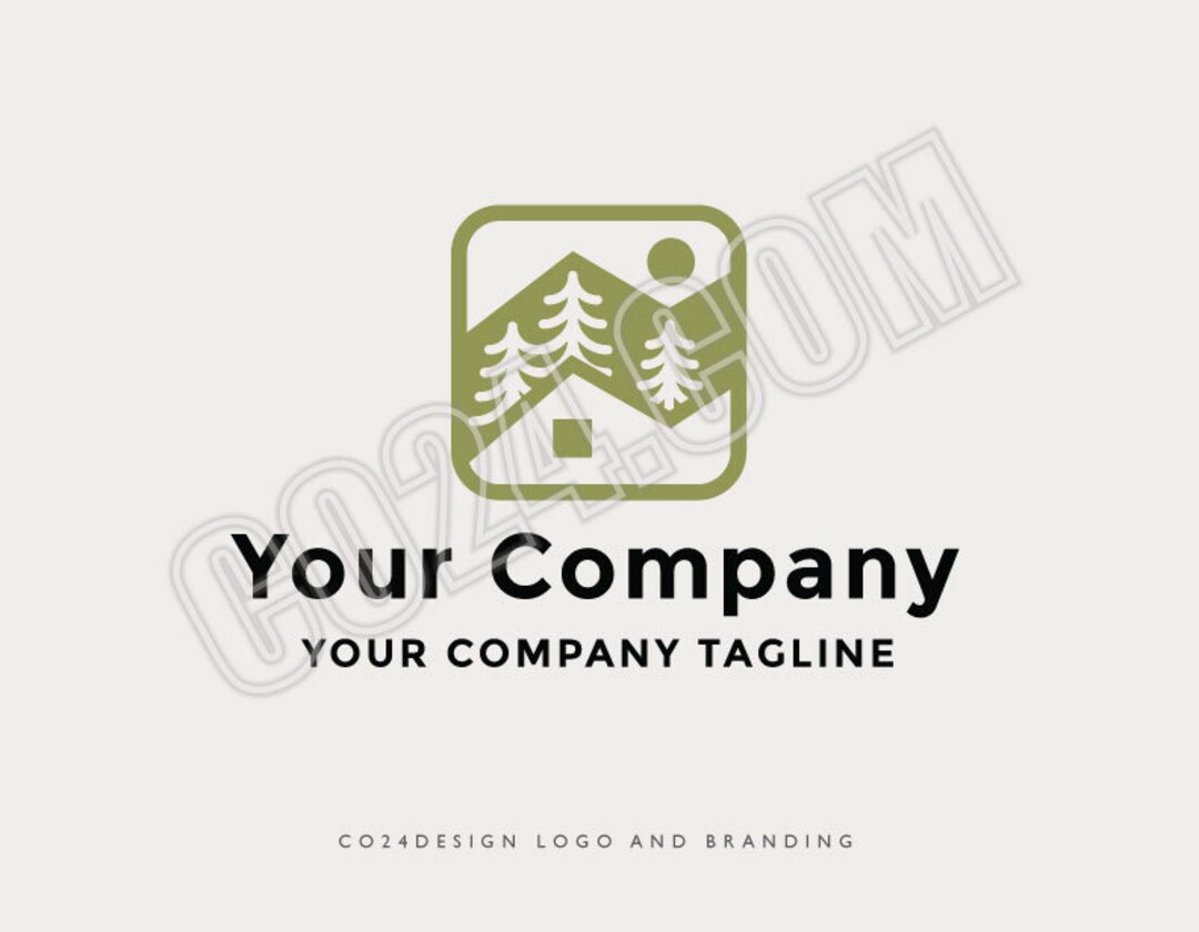 Pine Cabin Logo, Nature Retreat Logo, Pine Forest Logo, Eco Camping ...