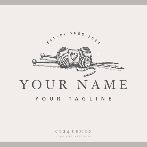 Knitting Yarn Logo Knitting Needles and Wool Modern Style - Etsy