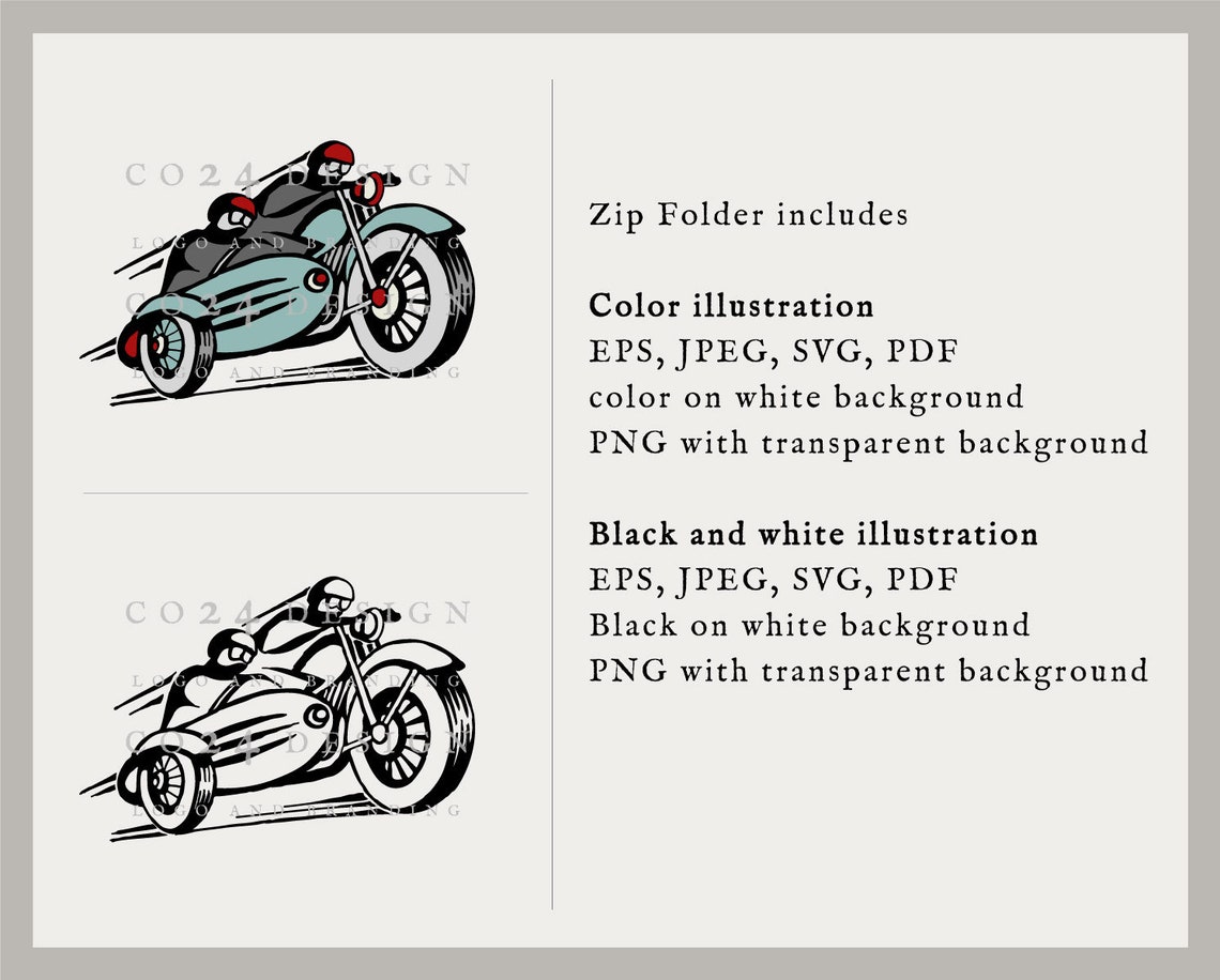 Sidecar Racing Illustration Motorcycle and Sidecar Art | Etsy