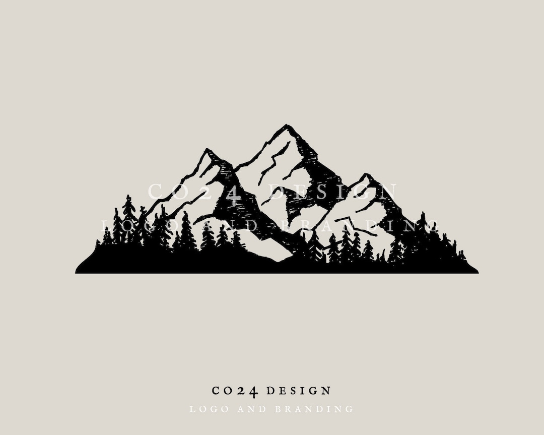 Vintage Mountainscape Illustration, Hand Drawn Mountain Sketch (digital ...