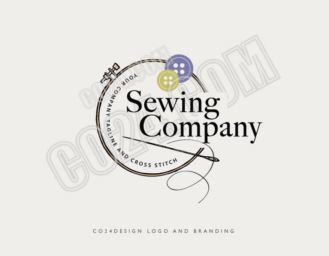 Sewing Buttons Logo, Hand Embroidery Logo, Needle and Thread Premade ...