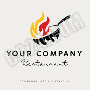 Wok Cooking Logo, Flaming Wok, Pre Made Restaurant Logo, Stir-fry ...