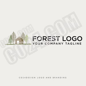 Forest Trees Logo, Wood Cabin Logo, Nature Retreat Logo, Pine Forest ...