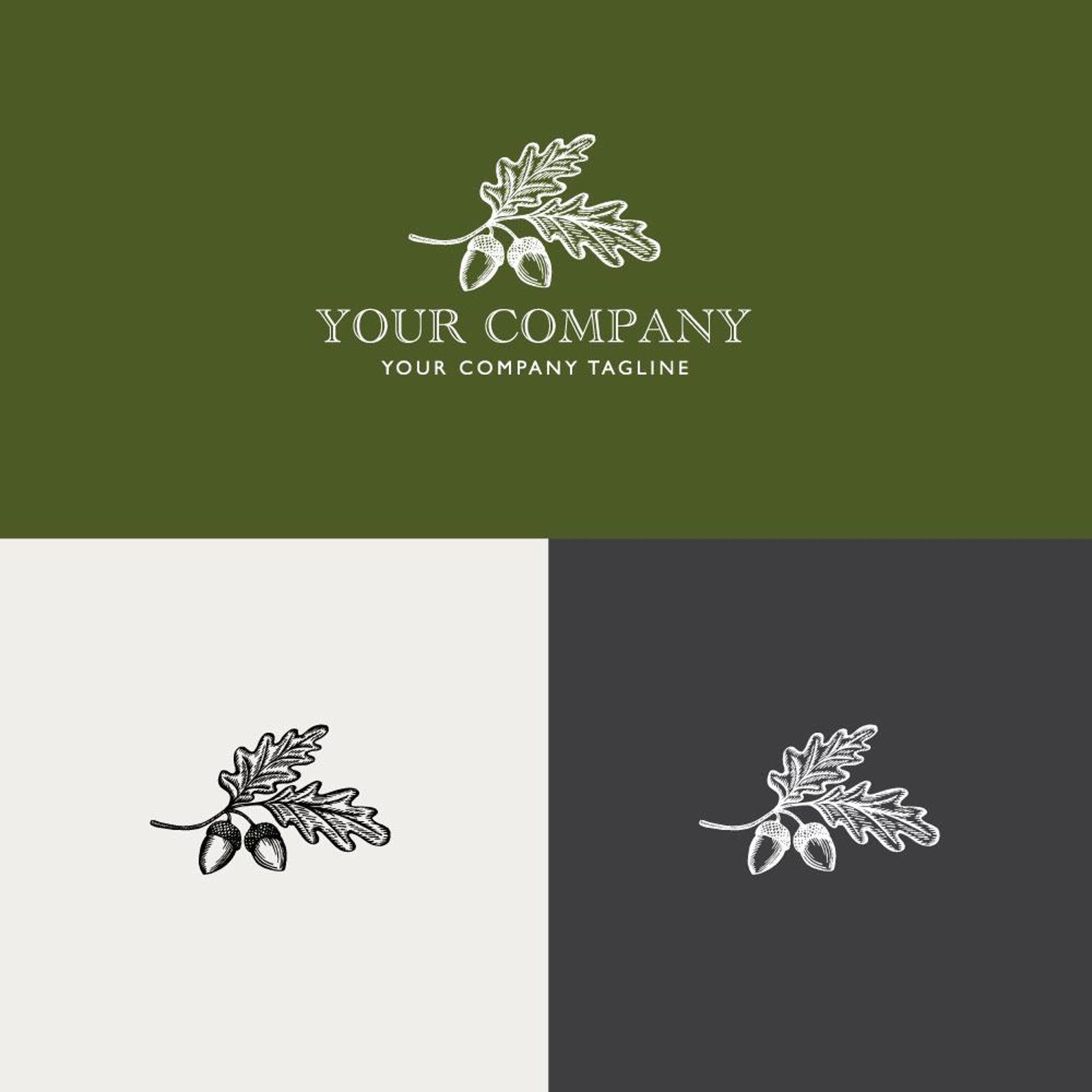 Oak Leaf Acorn Logo: Botanical Brand Design (eps, Svg, Jpeg, Pdf, Png ...