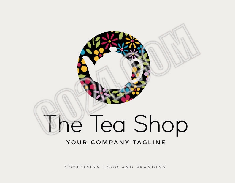 Teapot Logo, Tea Shop Logo, Tea Shop Logo, Cafe Logo, Floral Tea Logo ...