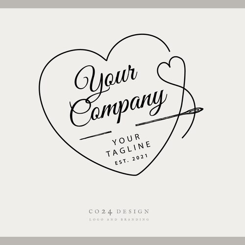Needle and Thread Logo Sewing Heart Logo Vintage Stitching - Etsy