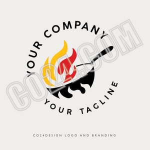 Wok Cooking Logo, Flaming Wok, Pre Made Restaurant Logo, Stir-fry ...