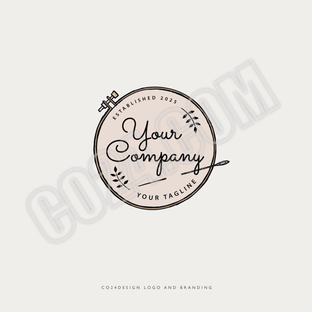 Hand Embroidery Vintage Style Logo, Needle and Thread Pre-made Logo ...