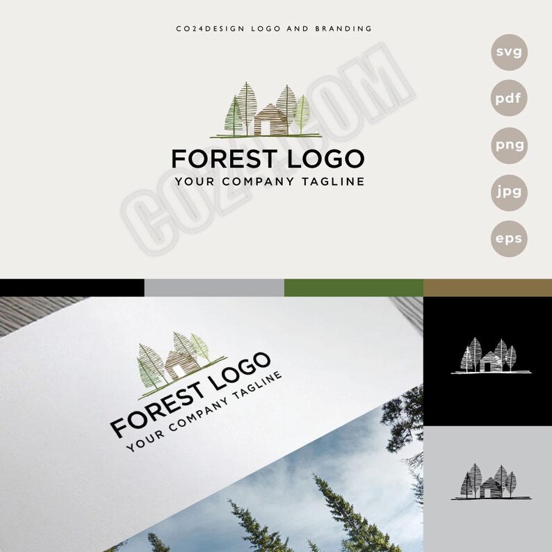 Forest Cabin Logo: Nature Retreat Branding (eps, Svg, Pdf, Jpeg, Png ...