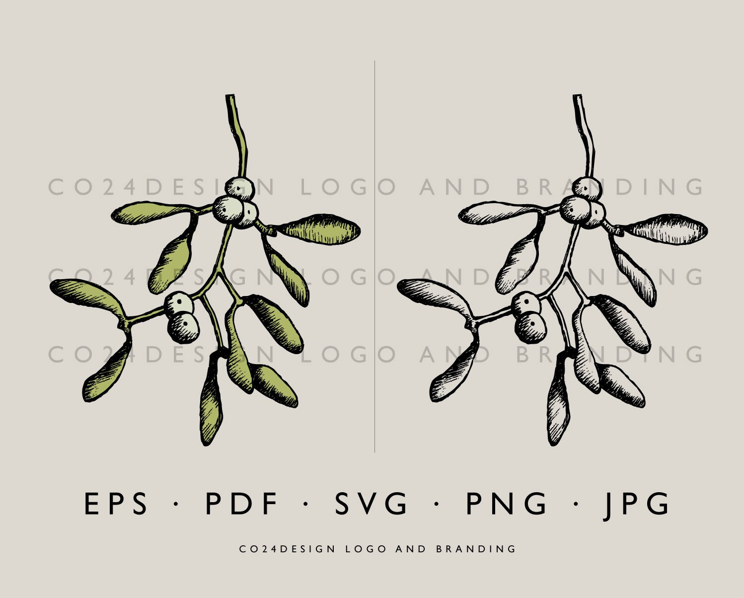 Mistletoe Vintage Style Hand Drawn Illustration Icon | Etsy