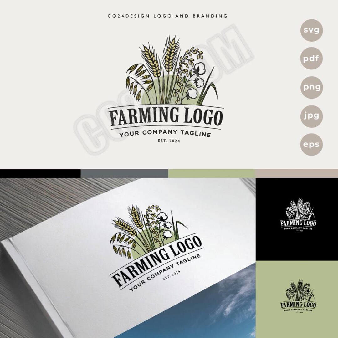 Farming Crops Logo: Oats, Wheat, Cotton, Barley, Rice (eps, Svg, Jpeg ...