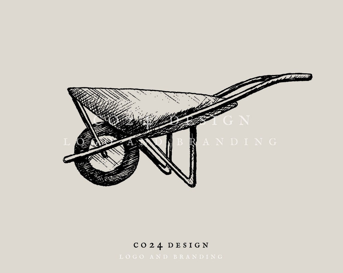 Wheelbarrow Vintage Style Hand Drawn Illustration Icon eps | Etsy