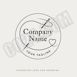 Needle and Thread Logo, Sewing Heart Logo, Vintage Stitching Logo, Hand ...