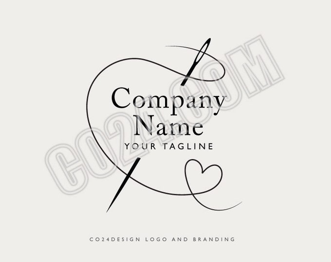 Hand Embroidery Vintage Style Logo, Needle and Thread Pre-made Logo ...