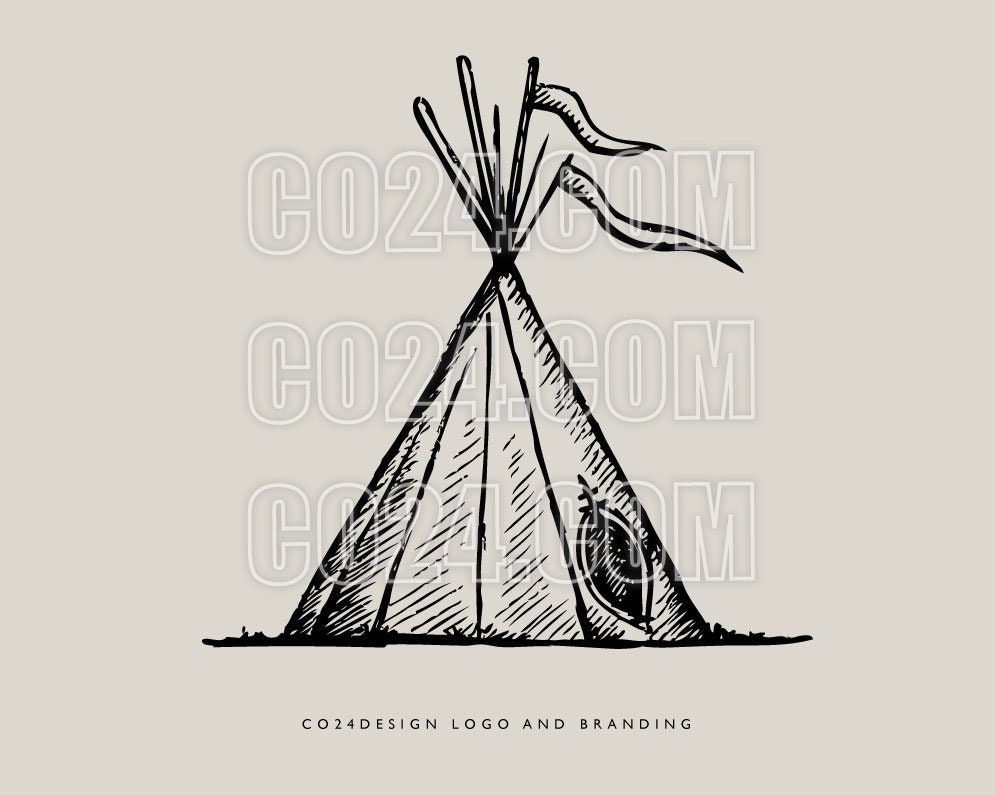 Teepee, Tipi, Tepee, Vintage Style Teepee Illustration, Hand Drawn Tipi ...