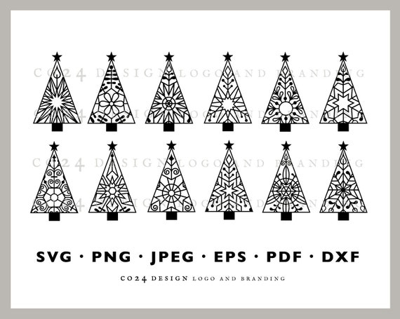 Christmas Tree SVG Bundle Digital Ornate Christmas Tree | Etsy
