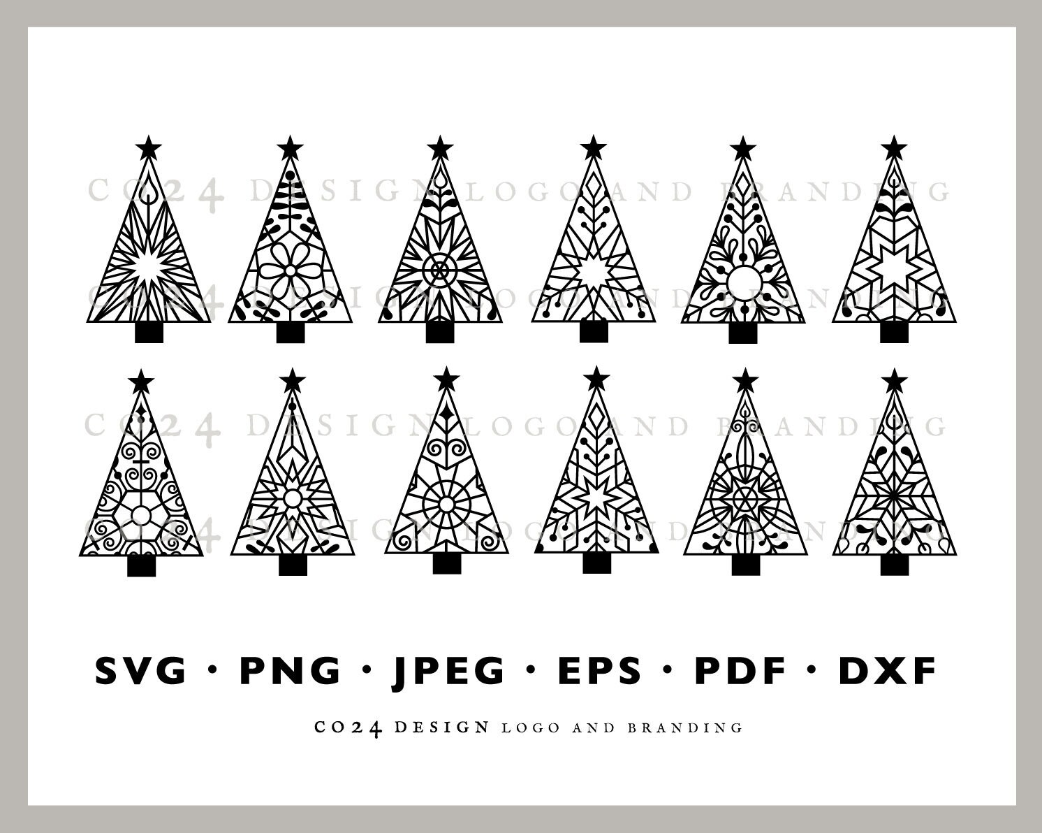 Ornate Christmas Tree SVG Bundle, Holiday Decorations (digital Download ...