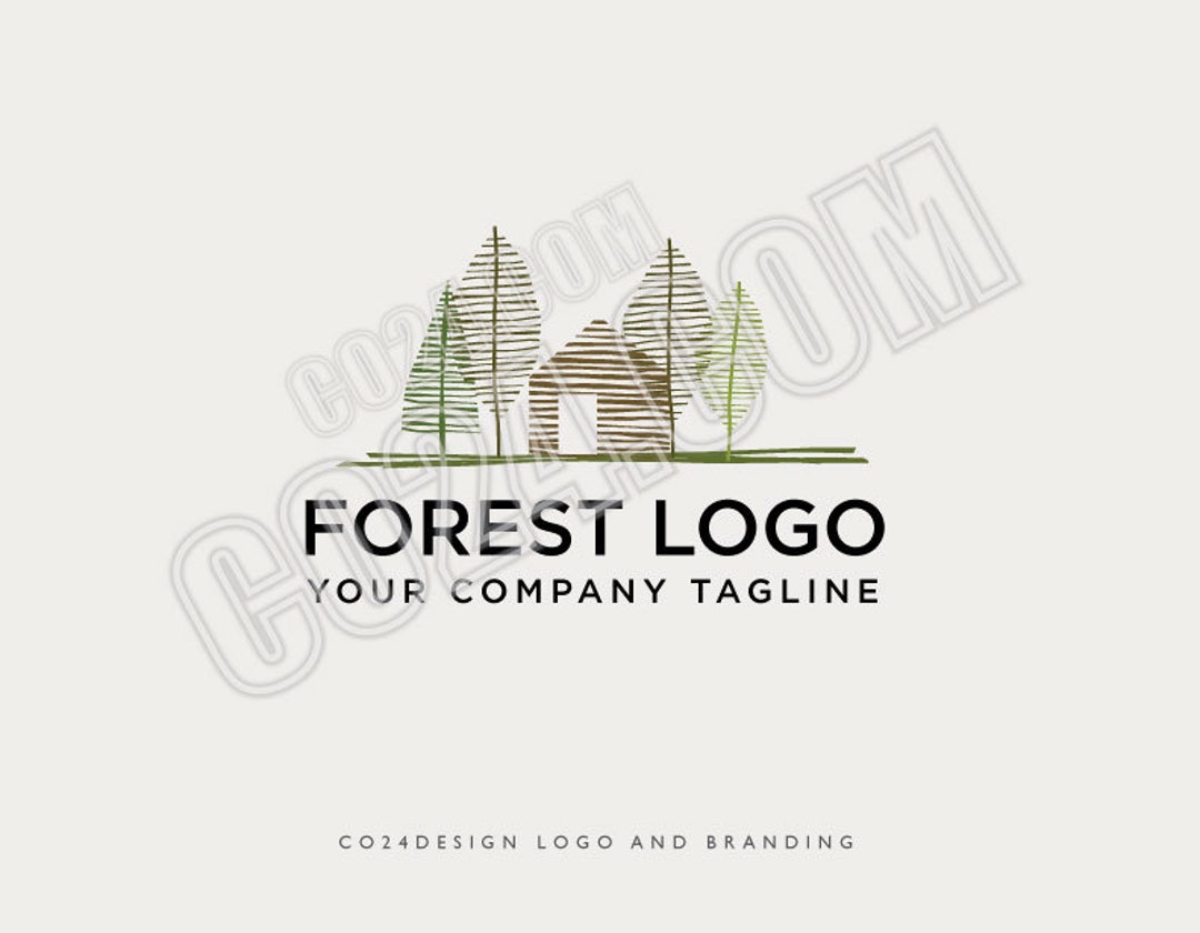 Forest Trees Logo, Wood Cabin Logo, Nature Retreat Logo, Pine Forest ...