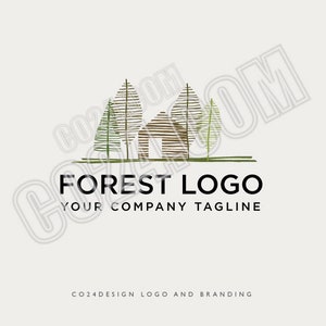 Forest Trees Logo, Wood Cabin Logo, Nature Retreat Logo, Pine Forest ...