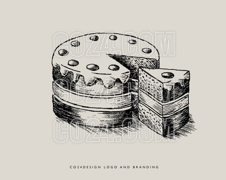 Vintage Style Cake Illustration, Hand-drawn Bakery Art (eps, Svg, Jpeg ...