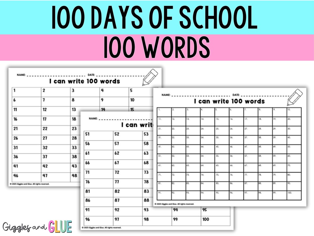 100 Days of School I Can Write 100 Words ELA Worksheets 100th Day of ...