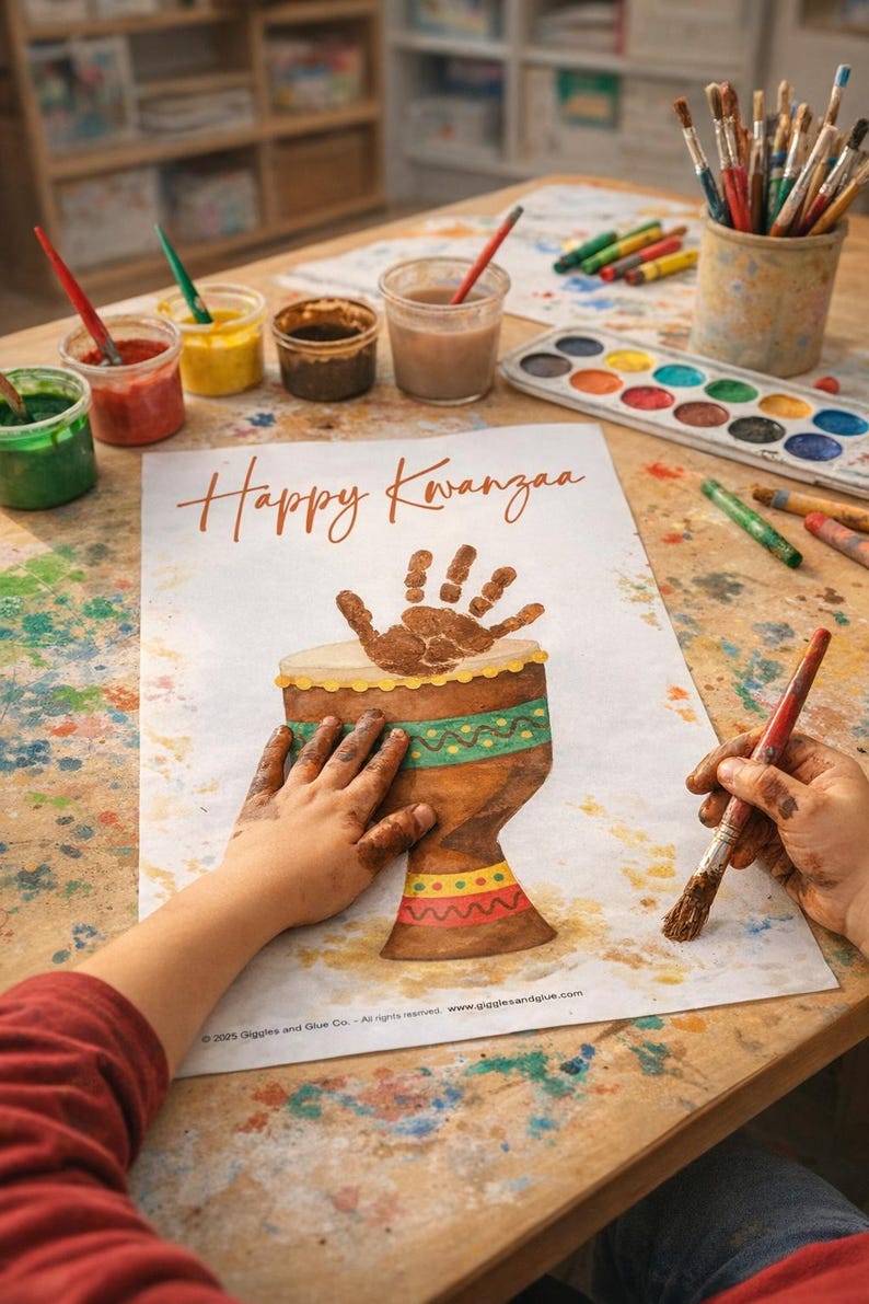 Happy Kwanzaa Handprint Art Craft Printable Painting Activity for Kids ...