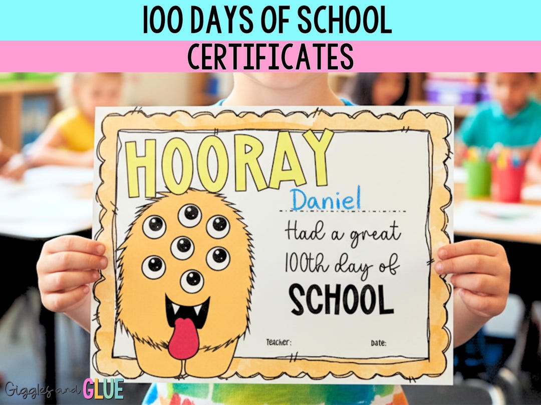 100 Days of School Certificates 100th Day of School Student Award ...
