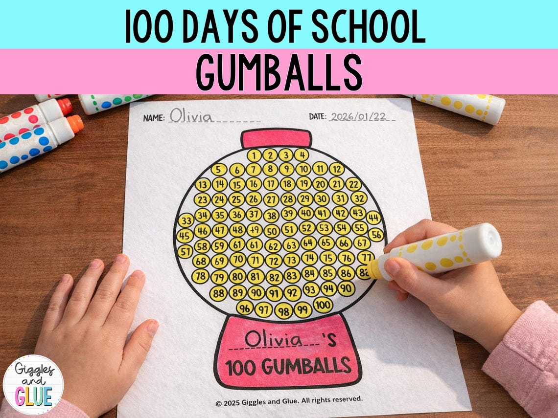 100 Days of School Printable Gumball Machine Craft 100th Day Gumballs ...