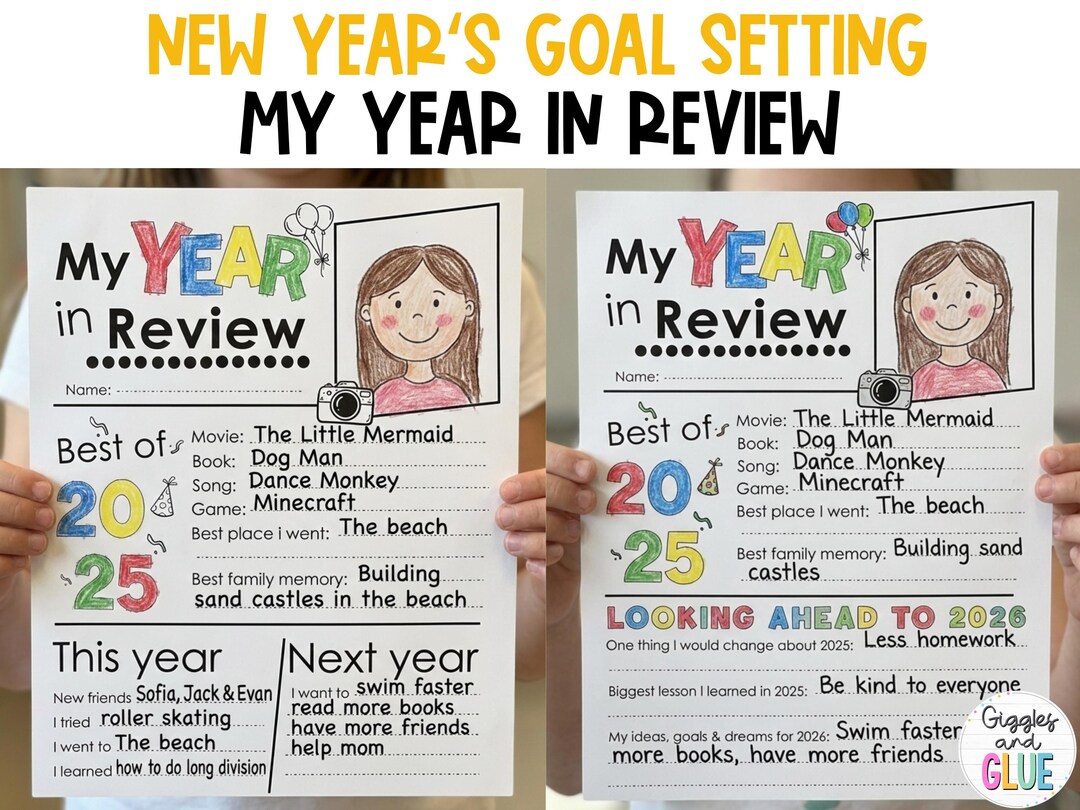 New Year’s Resolution Printable for Kids 2025 Year in Review and Goals ...
