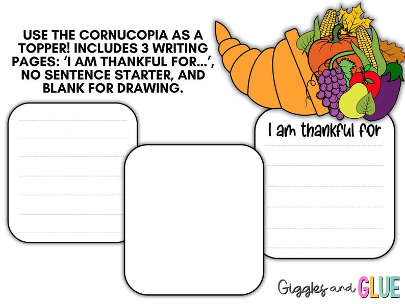 Thanksgiving Cornucopia Paper Craft Printable I‘m Thankful for Writing ...