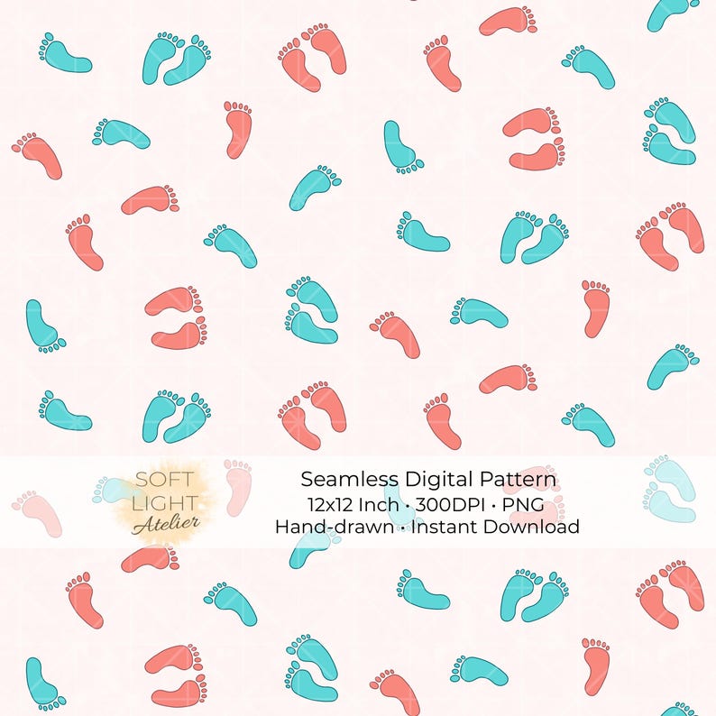 Baby Footprints Nursery Decor Seamless Repeat Pattern 300 DPI PNG ...