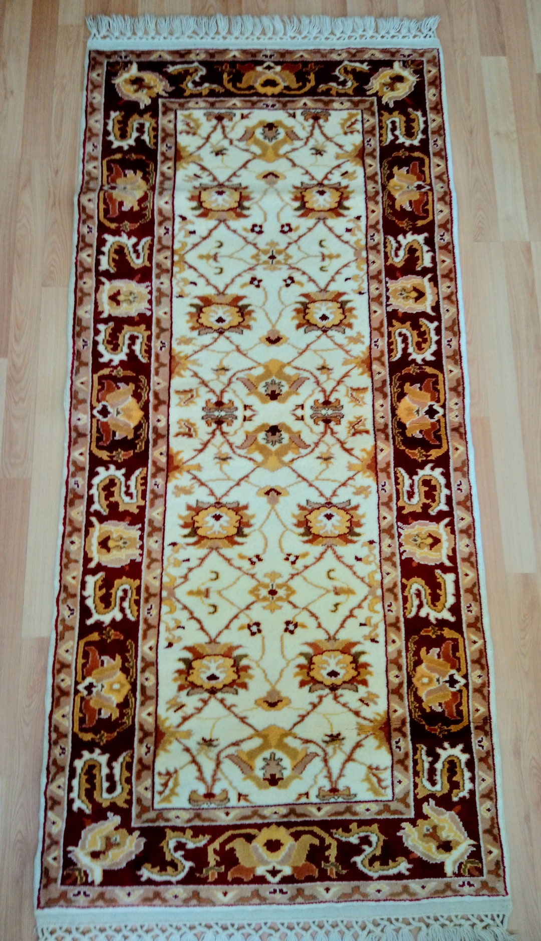 Turkish Handmade Wool Runner Rug, Anatolian Demirci Runner Rug, Mustard ...