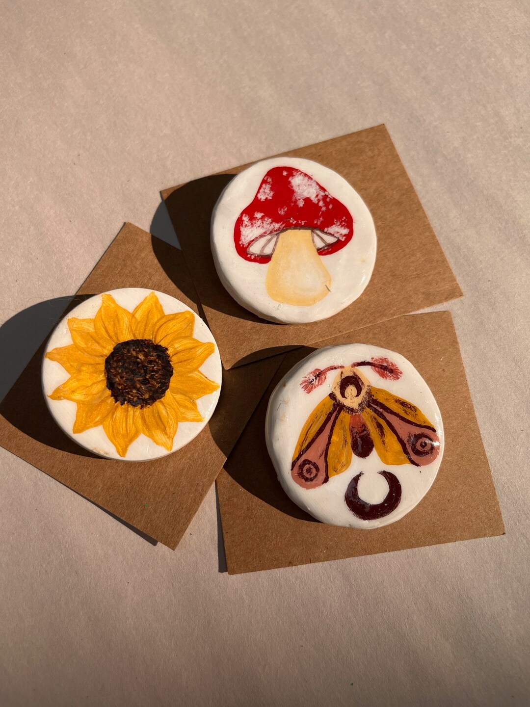Hand Painted Polymer Clay Badge Pins - Etsy