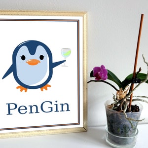 Pengin Gin Penguin Funny Digital Download Print Jpg Png Poster A4 Art ...