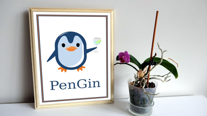 Pengin Gin Penguin Funny Digital Download Print Jpg Png Poster A4 Art ...