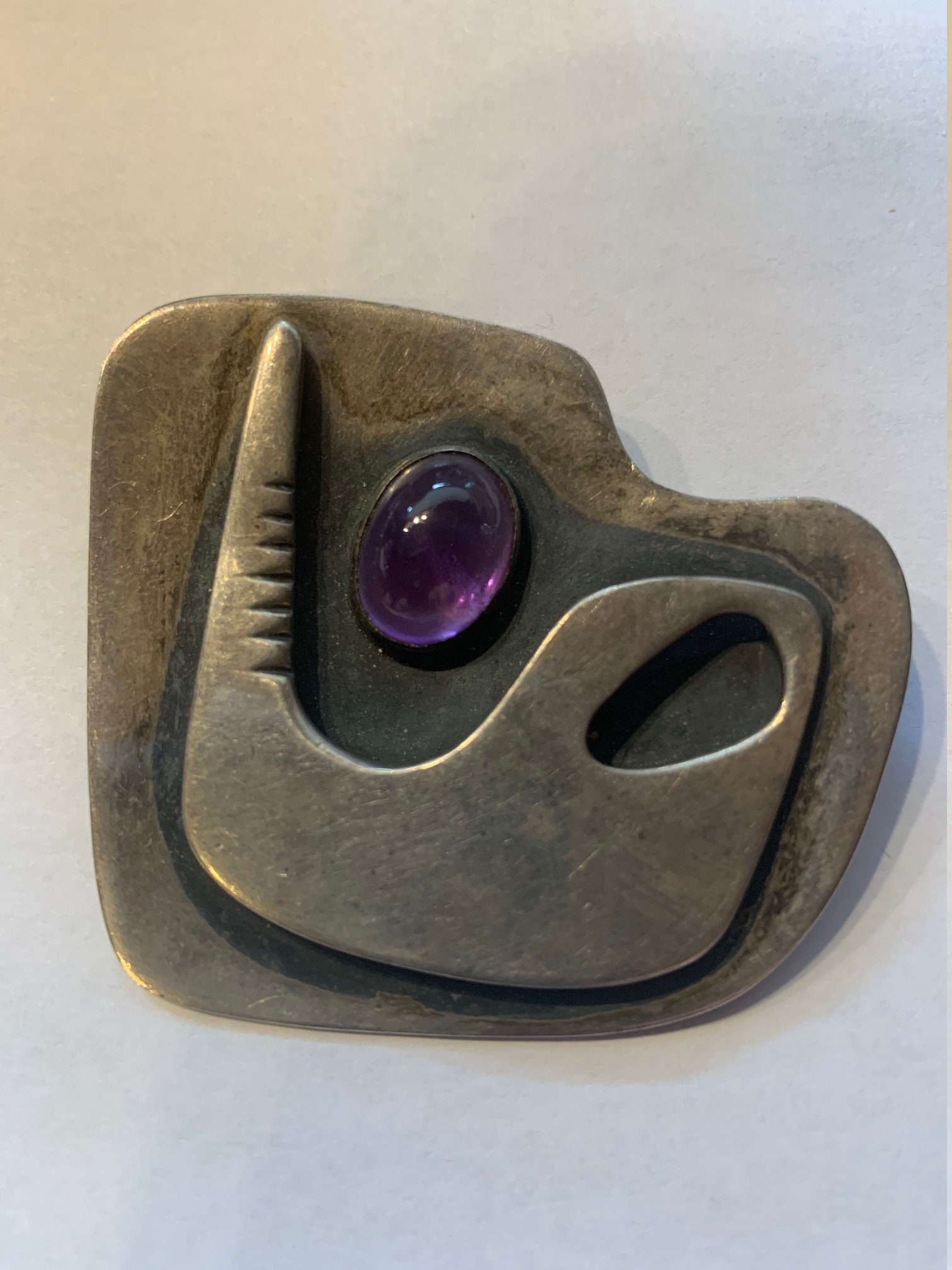 Vintage Ed Wiener Mid Century Modernist Brooch Sterling With Amethyst ...