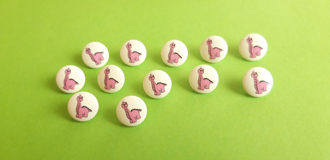 0031 Dino Children's Buttons, Plastic Buttons, 12 Pieces, White/pink - Etsy