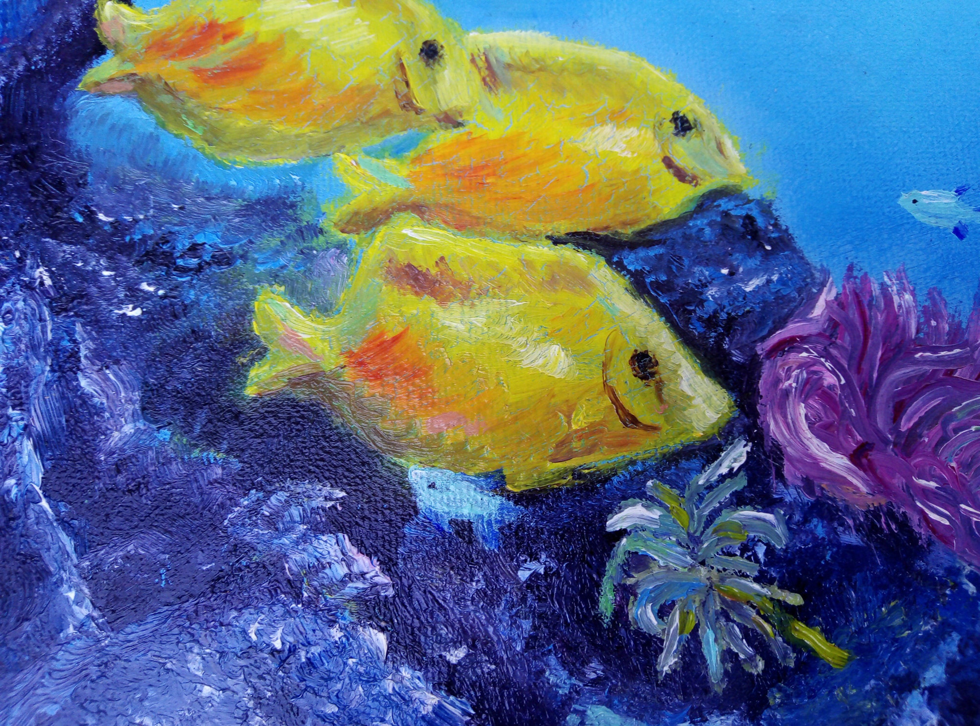 Fish Painting Underwater Painting Fish Oil Art Canvas Undersea | Etsy