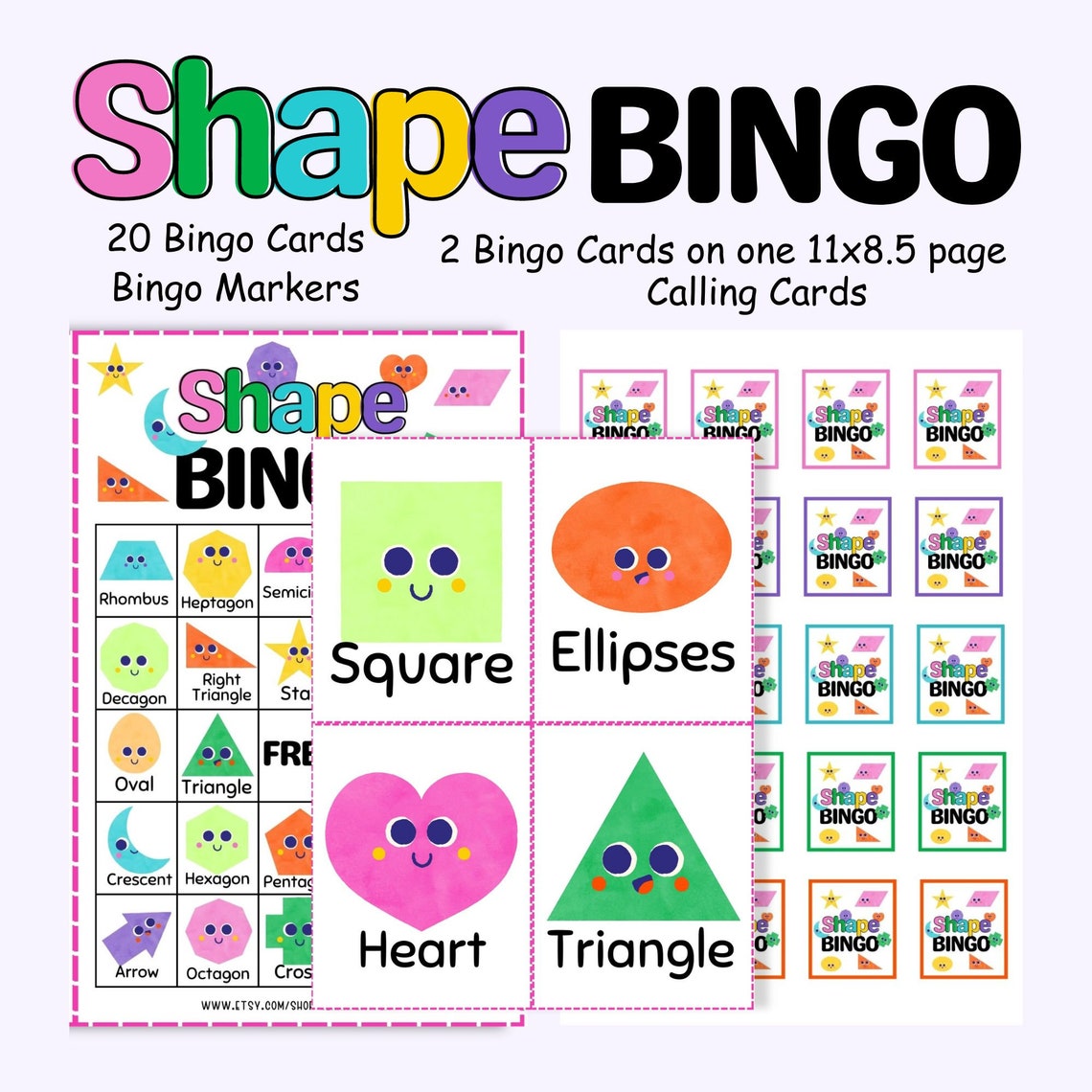 Shape Bingo, Bingo for Kids, Printable Bingo Game, Summer Activity, Pre ...